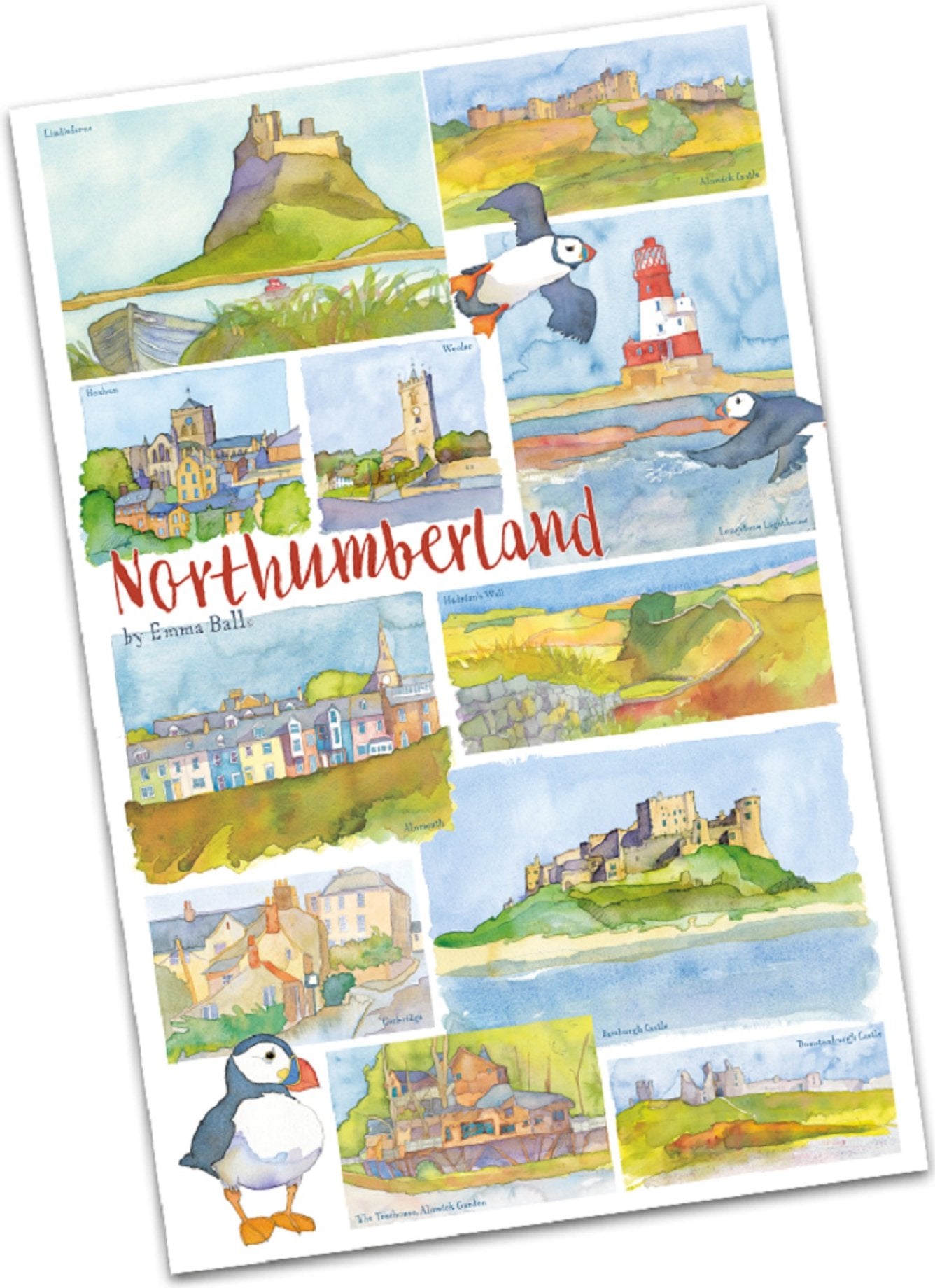 Emma Ball "Northumberland", Pure cotton tea towel. Printed in the UK.